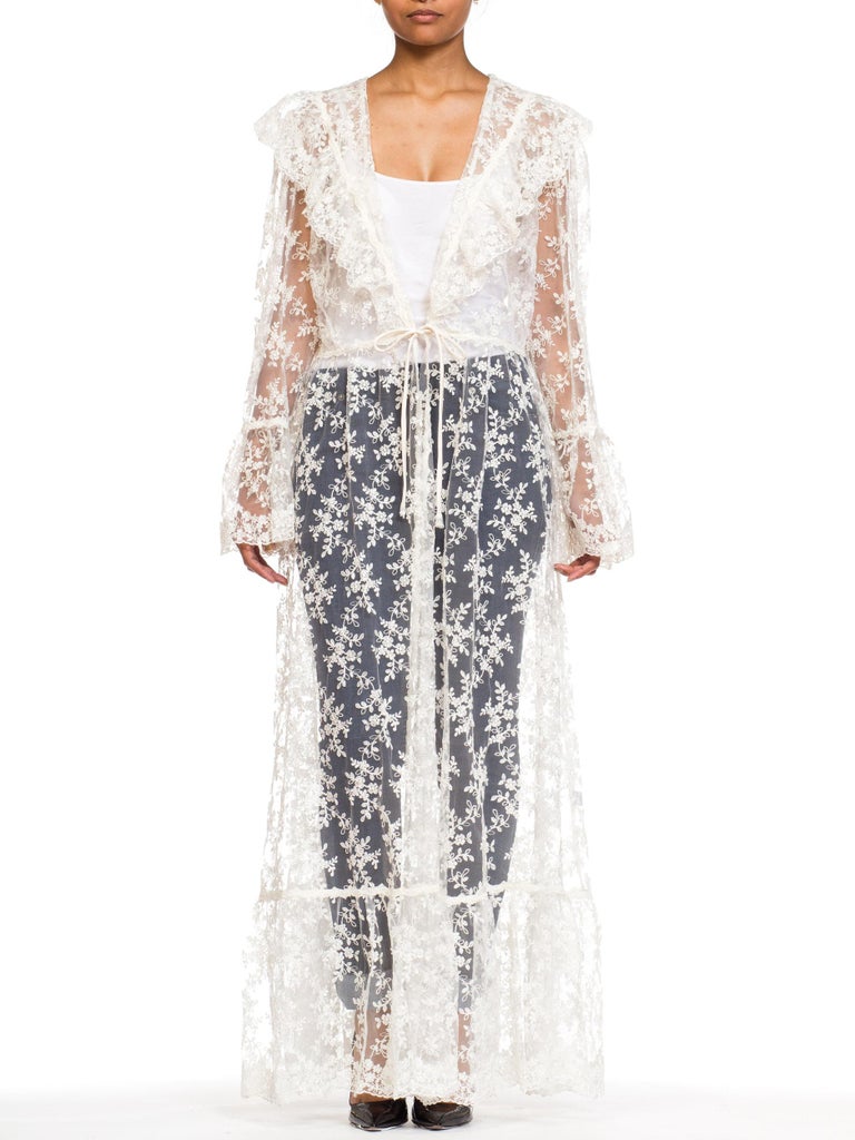 1970S White Sheer Polyester Lace Victorian Style Boho Duster at 1stDibs ...