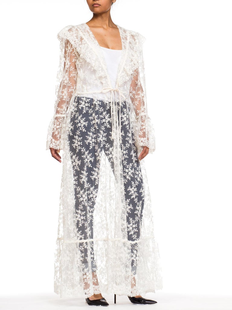 1970S White Sheer Polyester Lace Victorian Style Boho Duster at 1stDibs ...