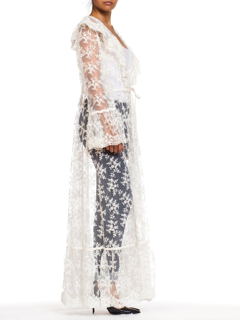 1970S White Sheer Polyester Lace Victorian Style Boho Duster at 1stDibs ...