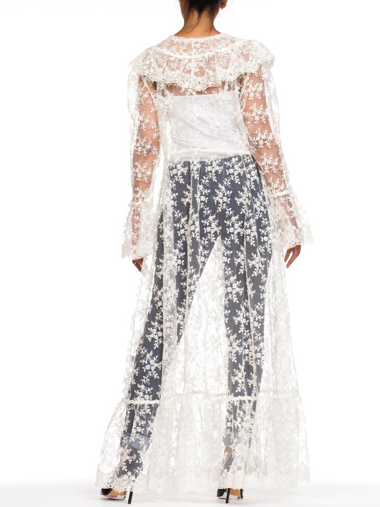 1970S White Sheer Polyester Lace Victorian Style Boho Duster at 1stDibs ...
