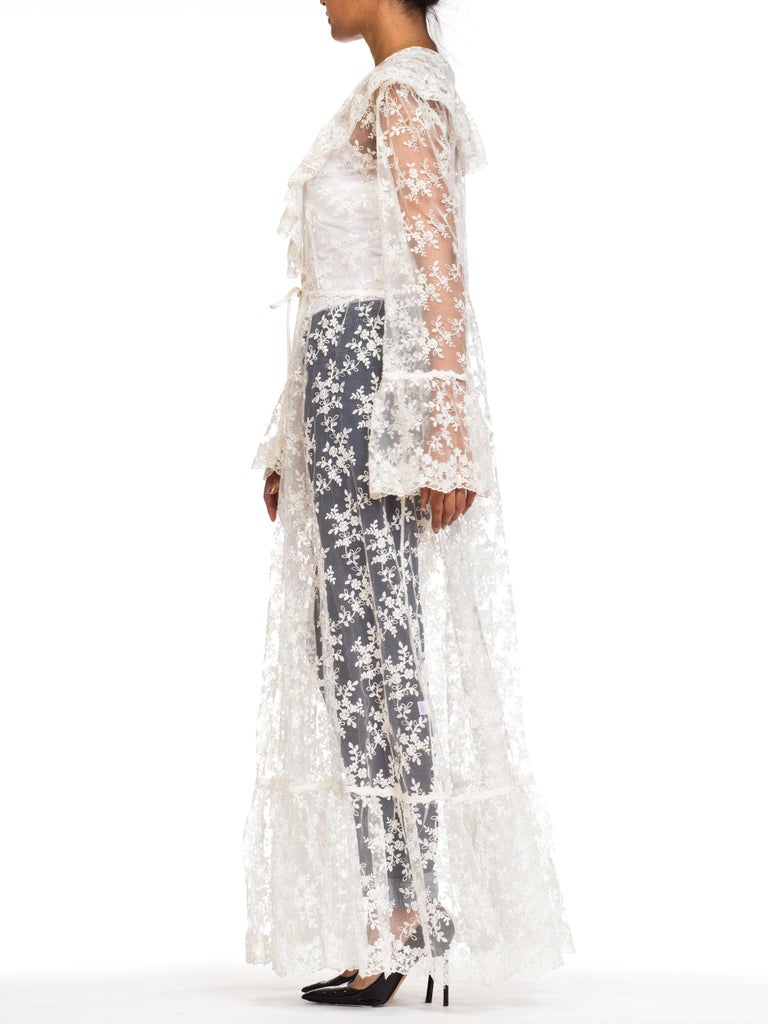 1970S White Sheer Polyester Lace Victorian Style Boho Duster at 1stDibs ...