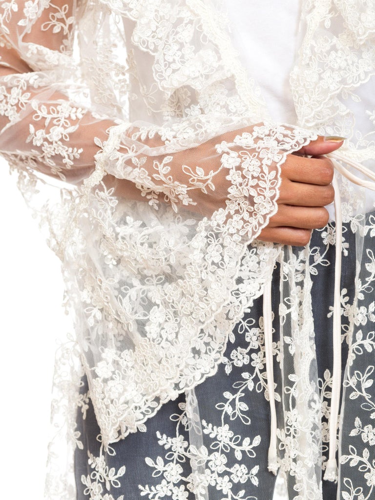 1970S White Sheer Polyester Lace Victorian Style Boho Duster at 1stDibs ...