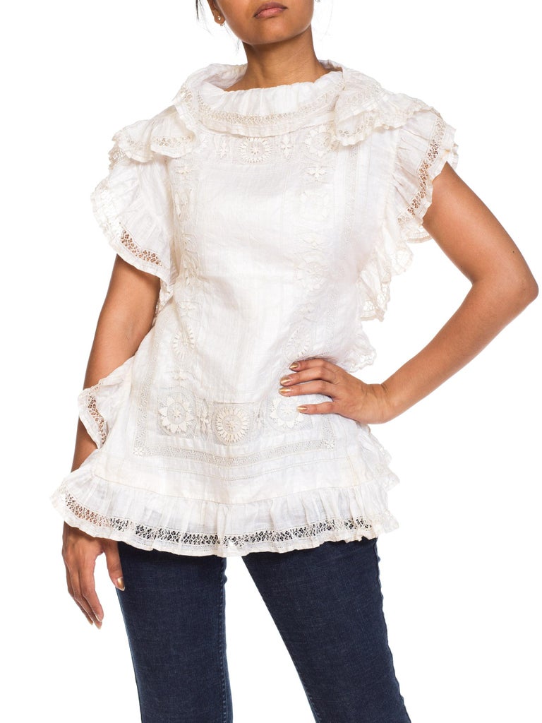 Handmade Lace and Linen Victorian Lace Top at 1stDibs