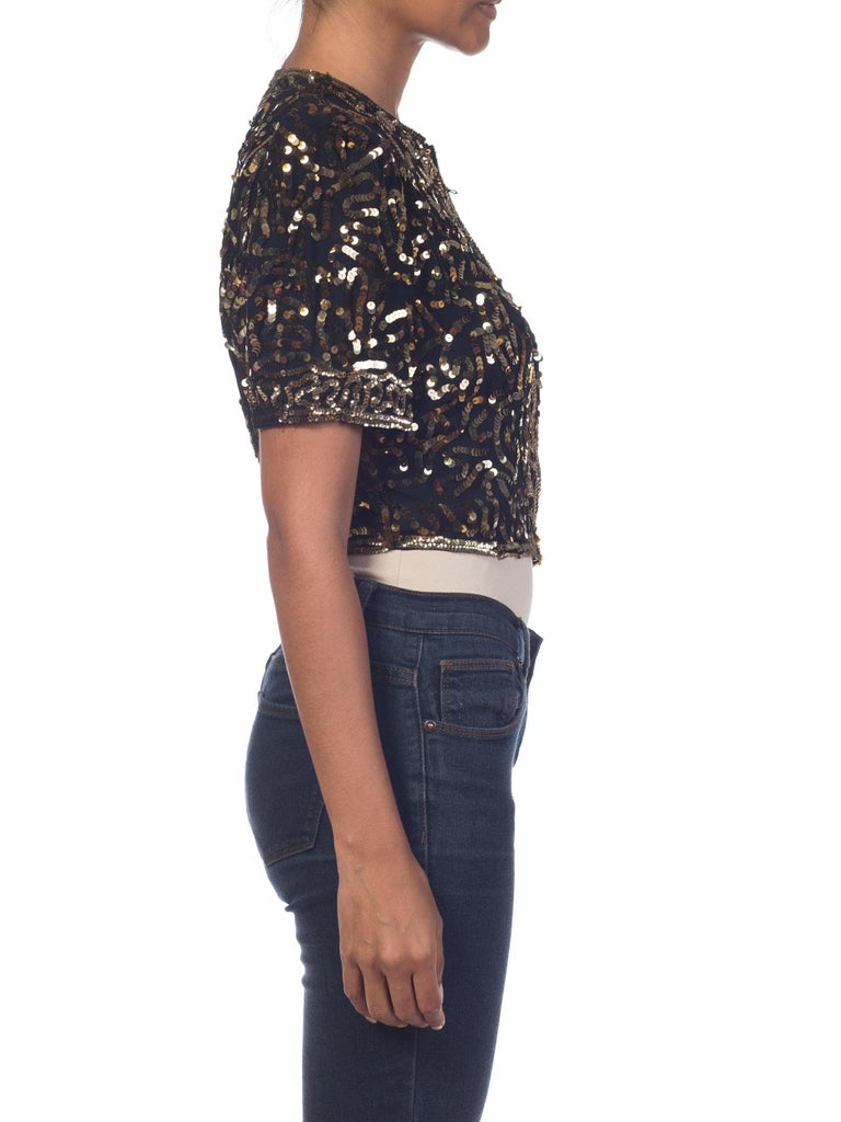 1930S Rayon Crepe Gold Sequined Short Sleeve Zipper Front Dinner Jacket ...