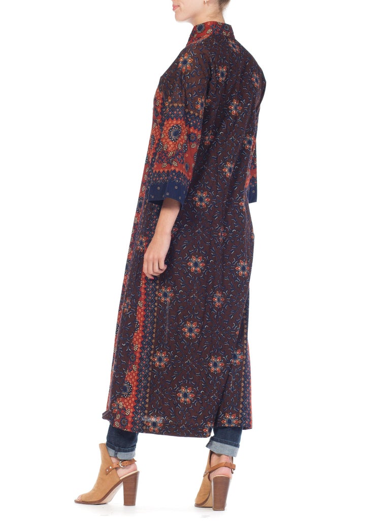 1970S I MAGNIN Brown and Blue Cotton South East Asian Batik Print ...