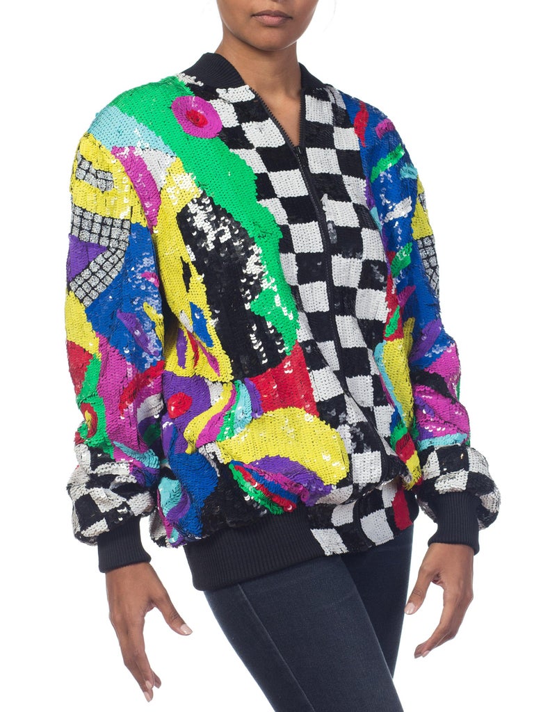 1980S Multicolor Sequin Abstract Art Bomber Jacket at 1stDibs ...