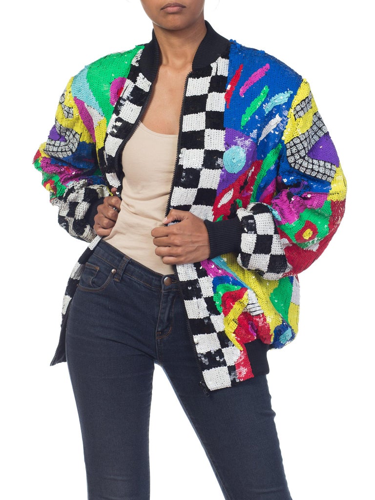 1980S Multicolor Sequin Abstract Art Bomber Jacket at 1stDibs ...