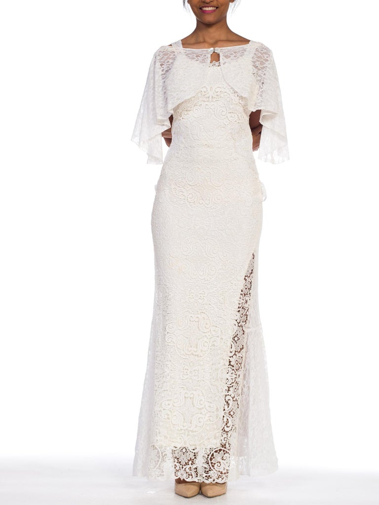 Backless 1930s White Lace Gown with Lace Caplet and Victorian Lace ...