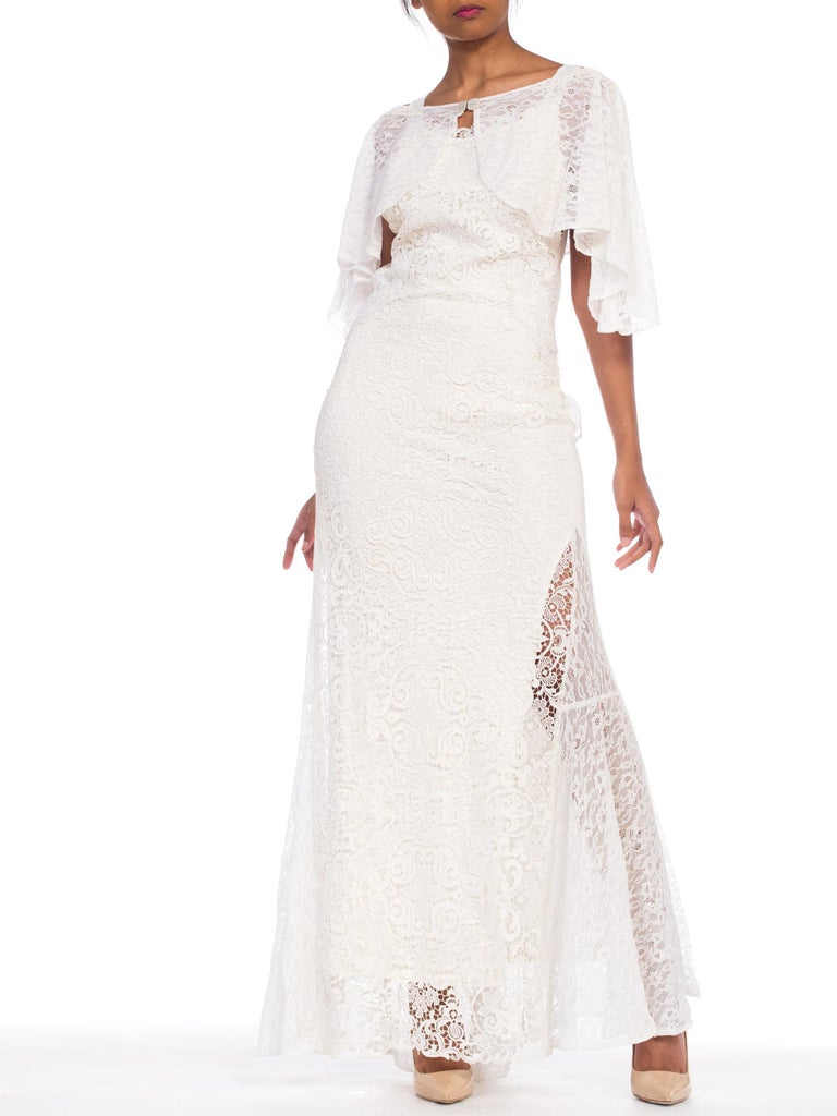 Backless 1930s White Lace Gown with Lace Caplet and Victorian Lace ...