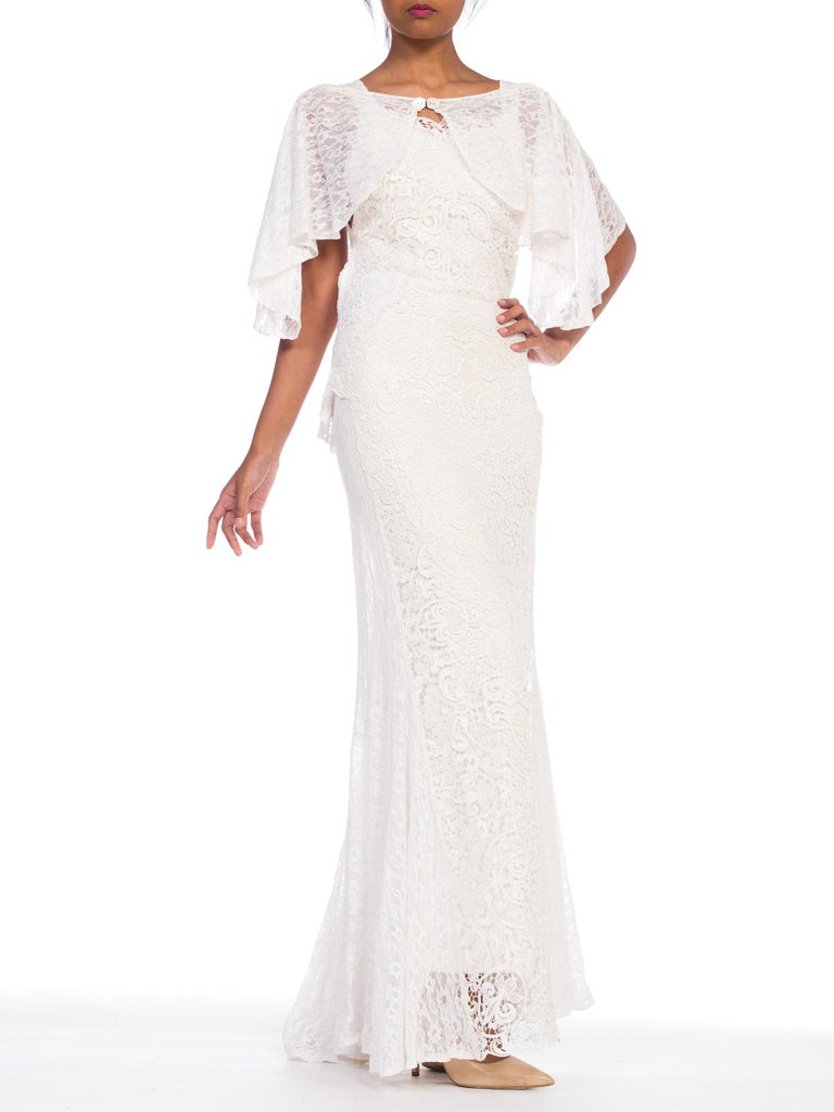 Backless 1930s White Lace Gown with Lace Caplet and Victorian Lace ...