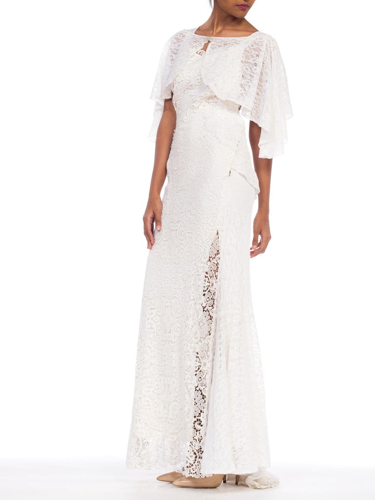 Backless 1930s White Lace Gown with Lace Caplet and Victorian Lace ...