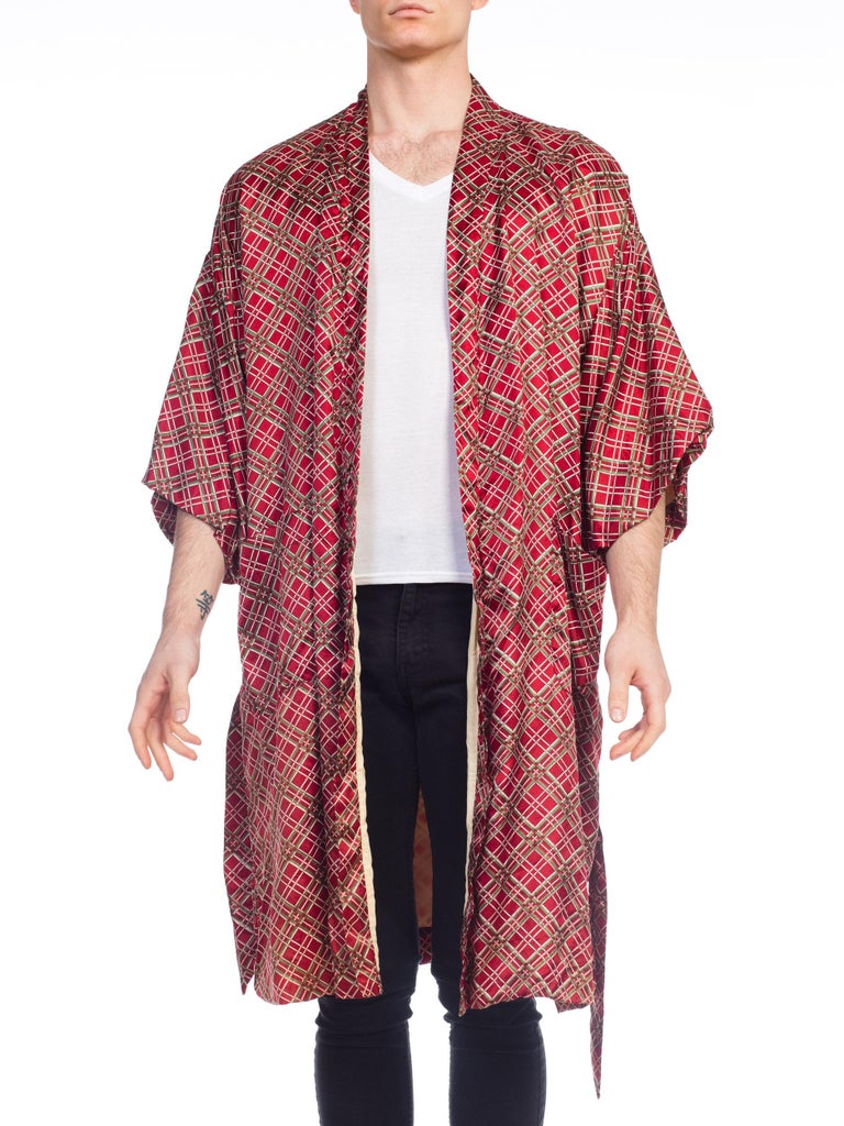 Mens Silky Plaid Robe 1960 at 1stDibs