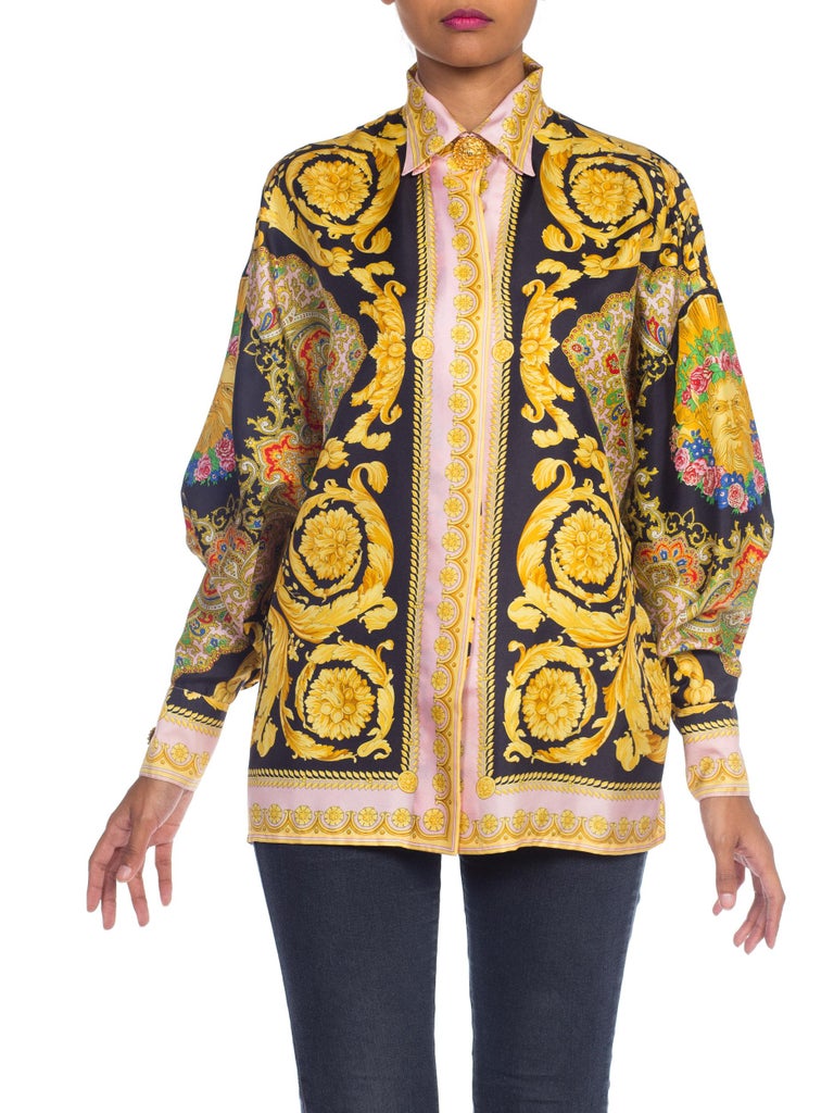 1990s Gianni Versace Baroque Silk Blouse With Giant Gold Buttons at ...