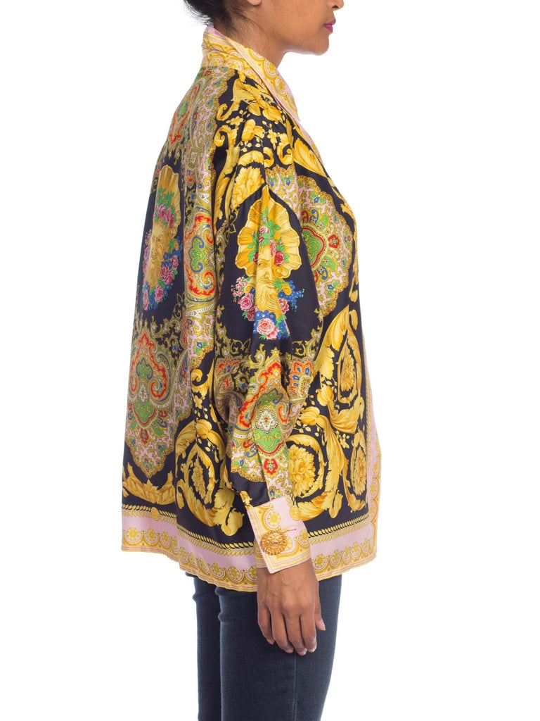 1990s Gianni Versace Baroque Silk Blouse With Giant Gold Buttons at ...