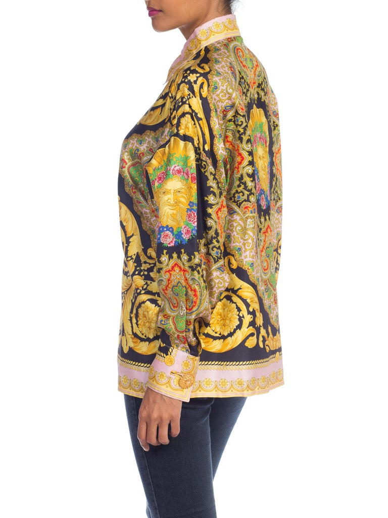 1990s Gianni Versace Baroque Silk Blouse With Giant Gold Buttons at ...