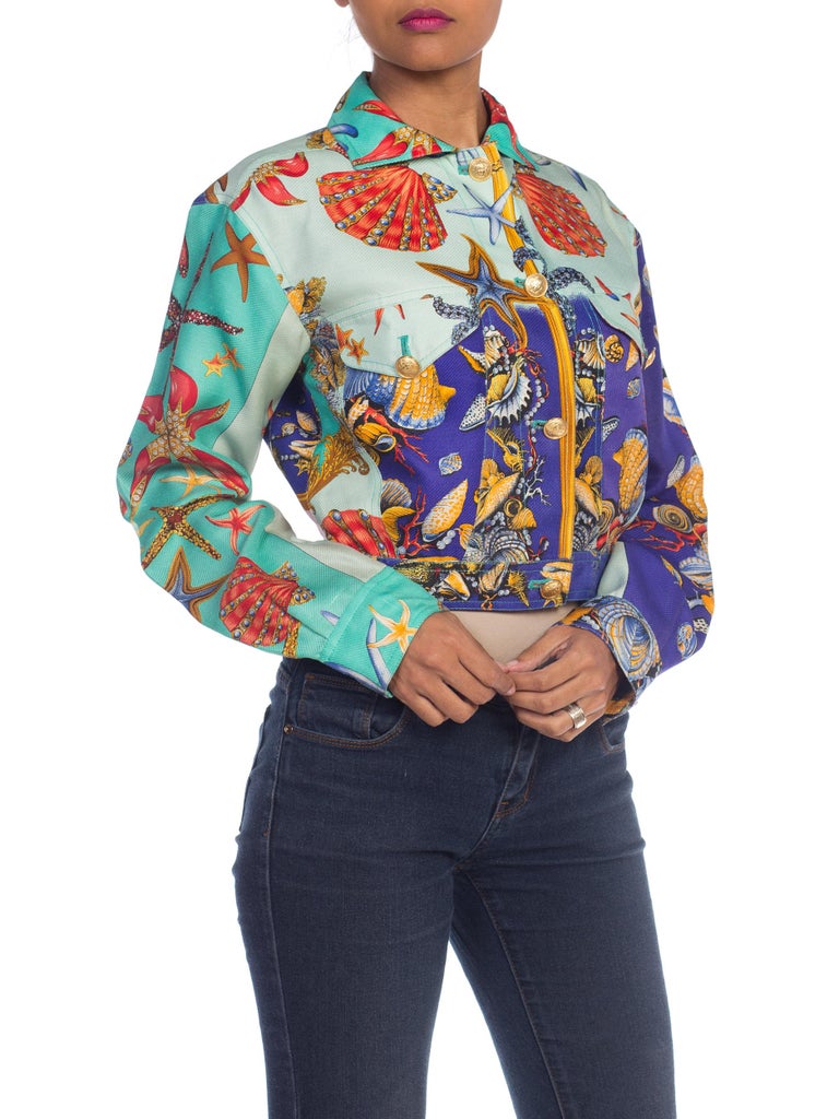 1990s Versace Sea Shell Print Silk Cropped Jacket at 1stDibs