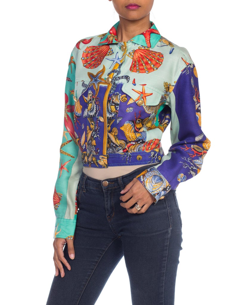 1990s Versace Sea Shell Print Silk Cropped Jacket at 1stDibs