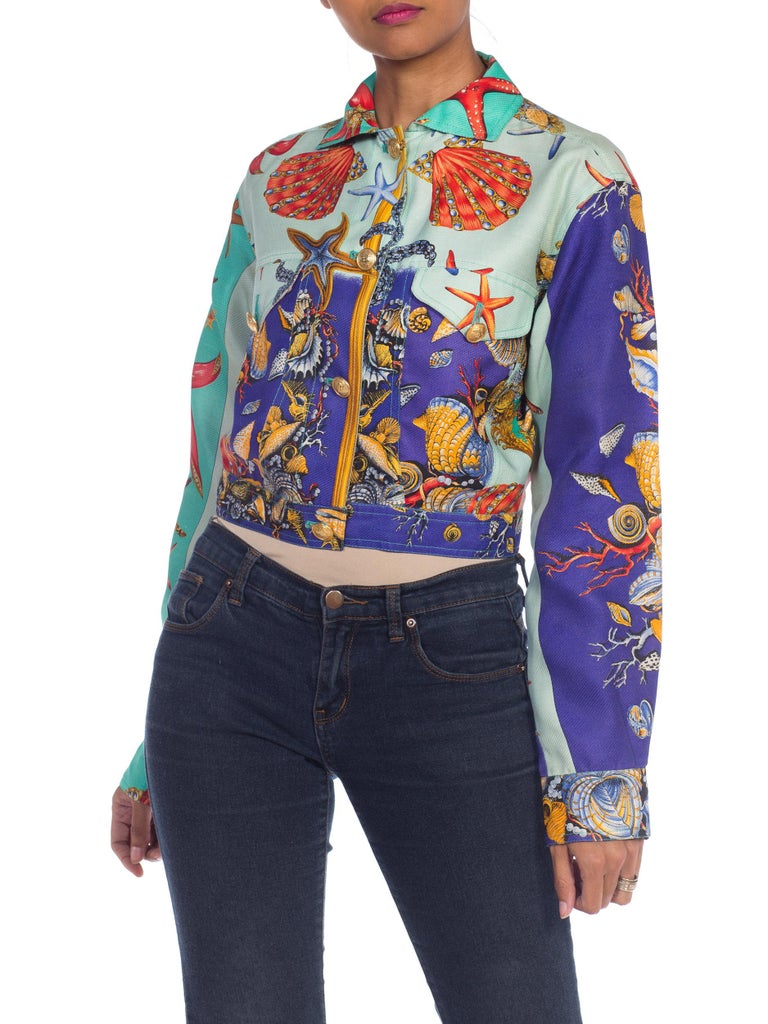 1990s Versace Sea Shell Print Silk Cropped Jacket at 1stDibs