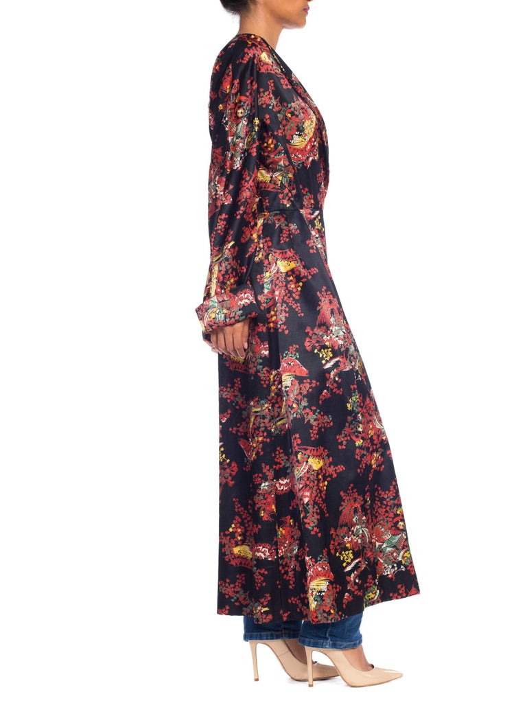 1940S Black Asian Cotton / Rayon Satin Faced Flannel Duster Robe at ...