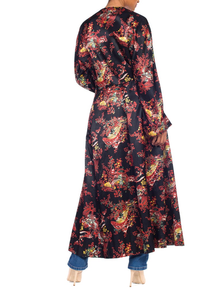1940S Black Asian Cotton / Rayon Satin Faced Flannel Duster Robe at ...