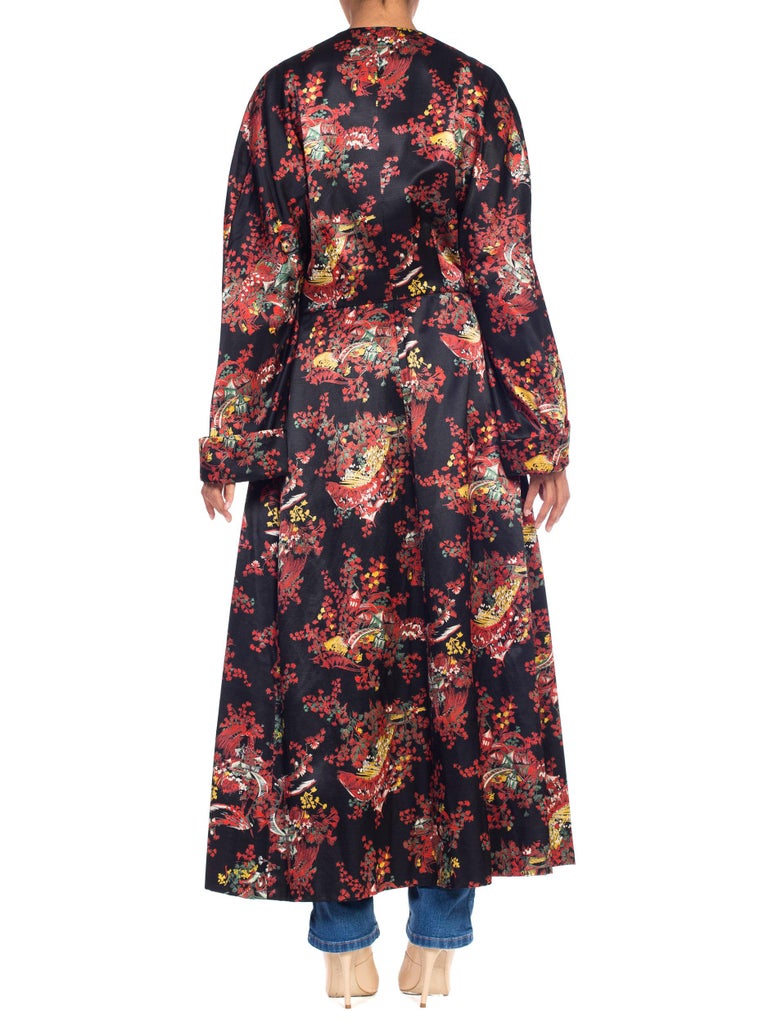 1940S Black Asian Cotton / Rayon Satin Faced Flannel Duster Robe at ...