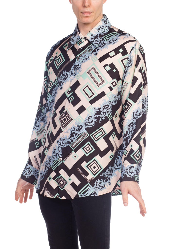1990S GIANNI VERSACE Geometric Baroque Silk Atelier Men's Shirt at 1stDibs