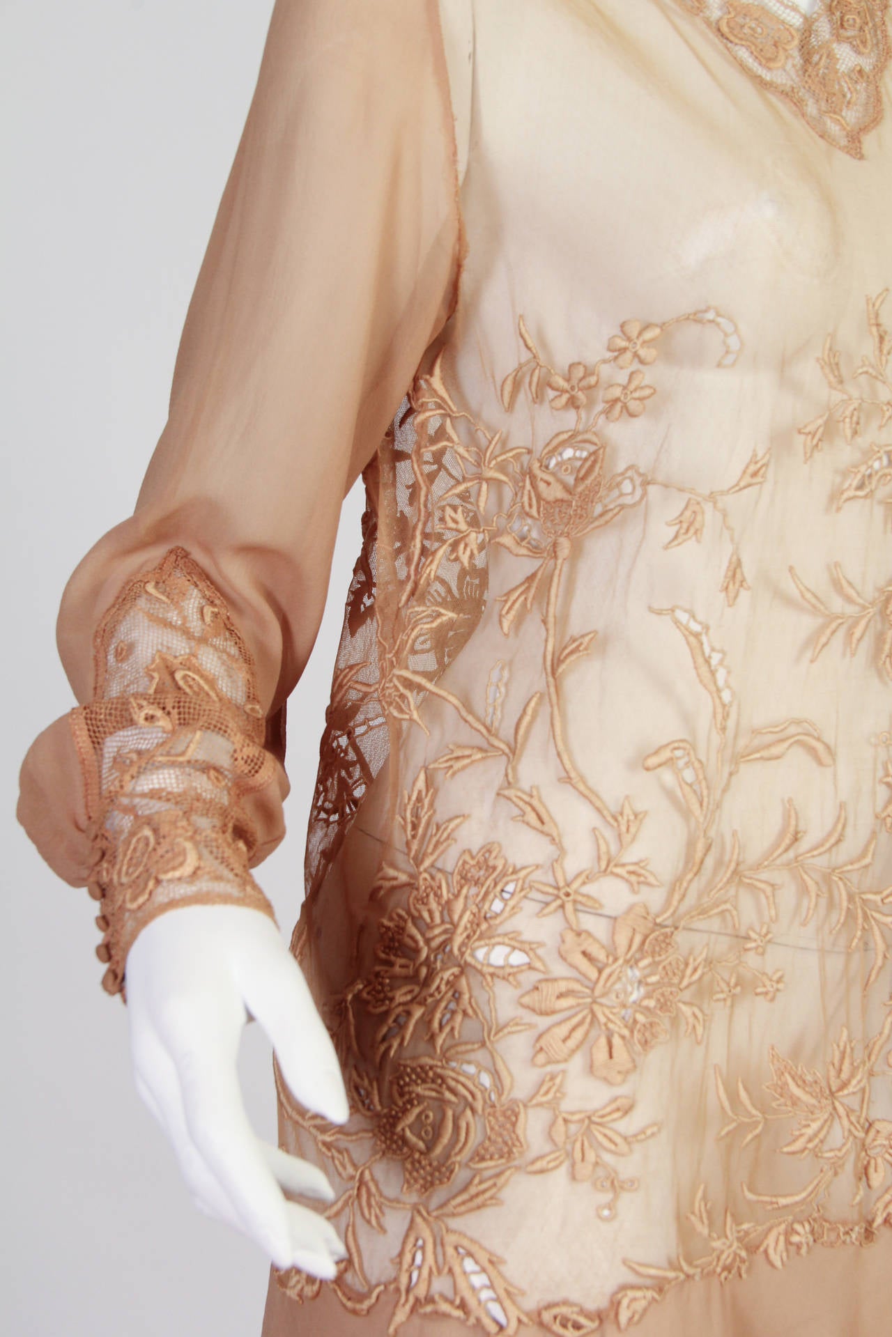 Very Fine Hand Embroidered Lace, Net, and Silk Dress at 1stDibs