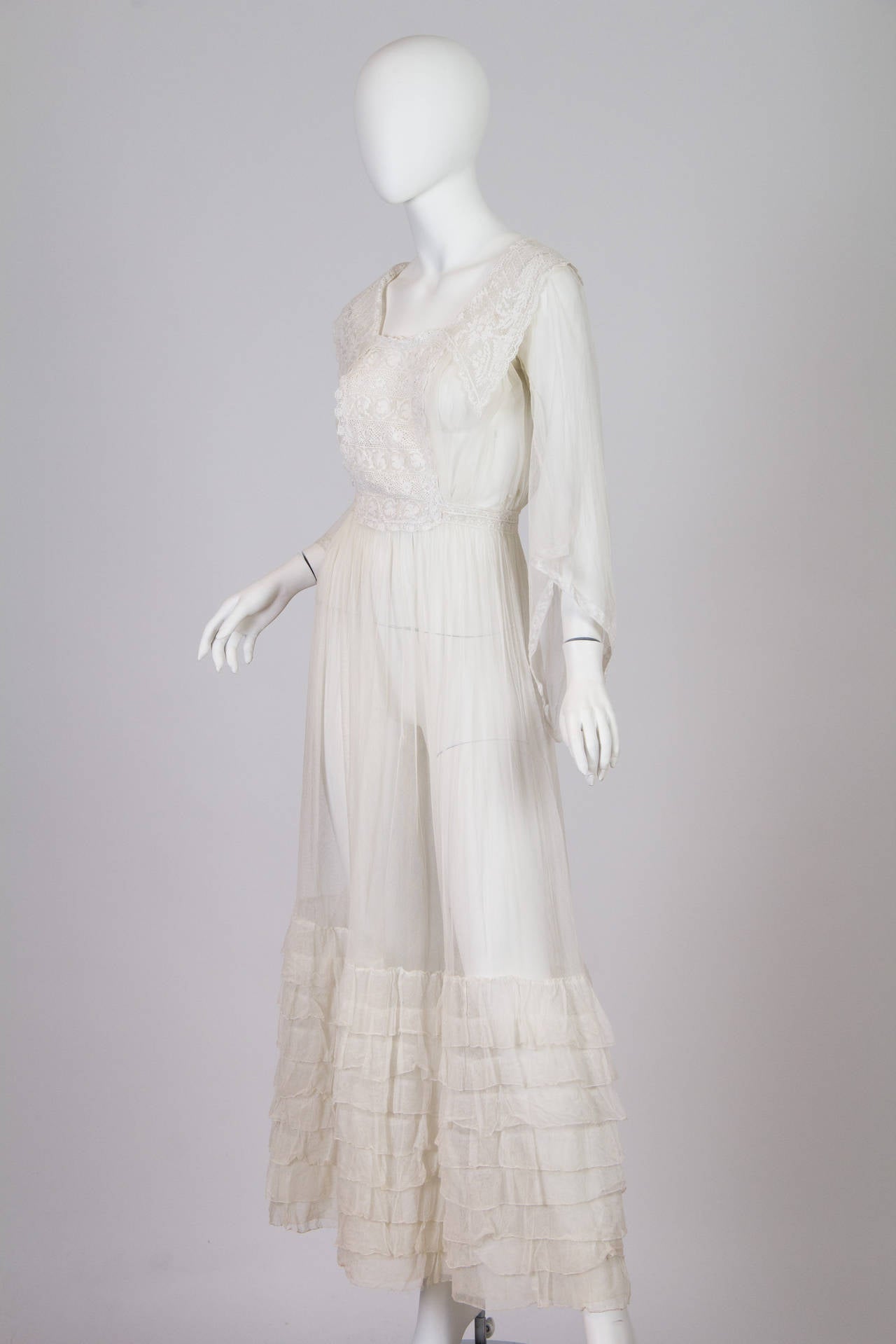 1910s Cotton Net Dress with Irish crochet and lace trim at 1stDibs