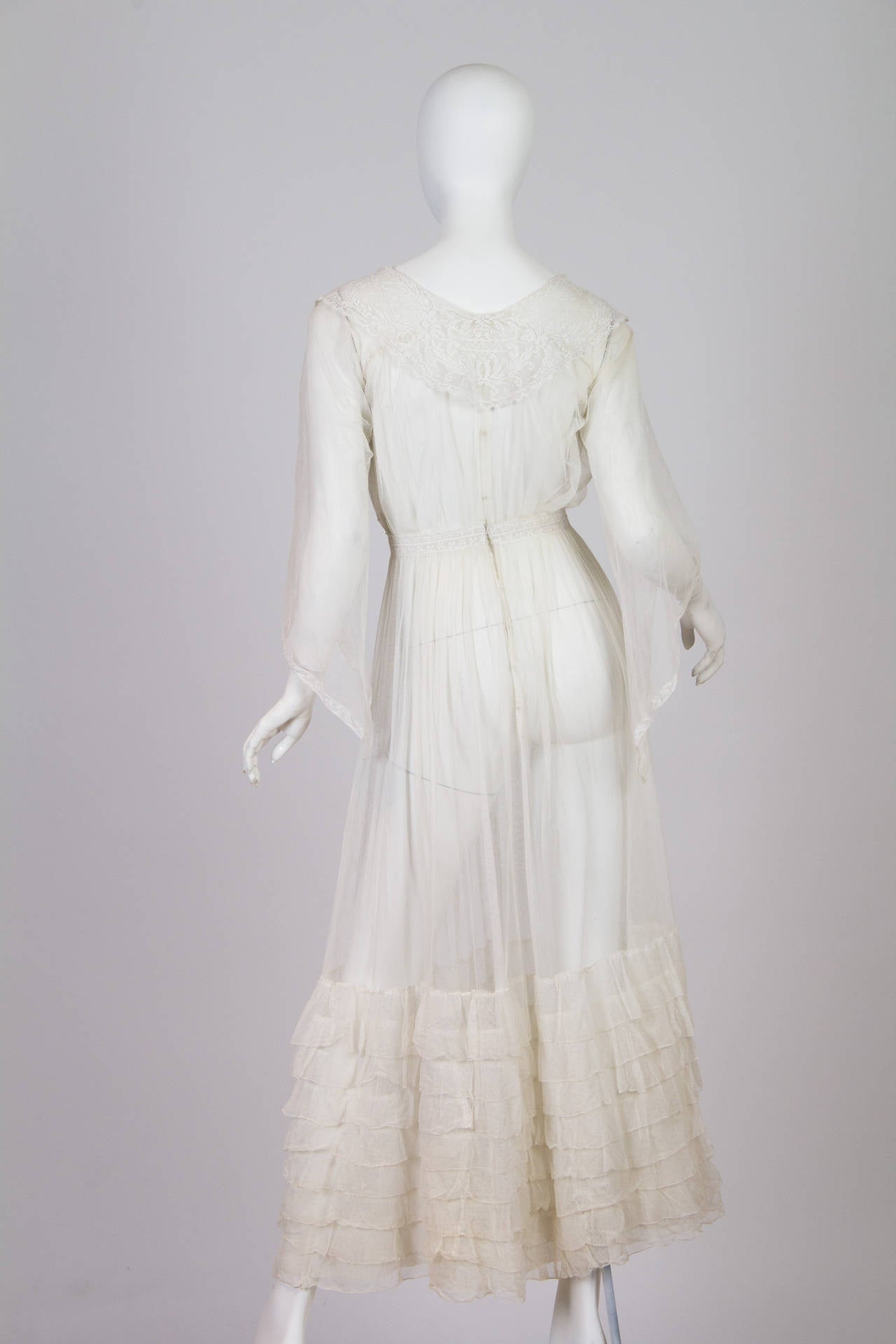 1910s Cotton Net Dress with Irish crochet and lace trim at 1stDibs