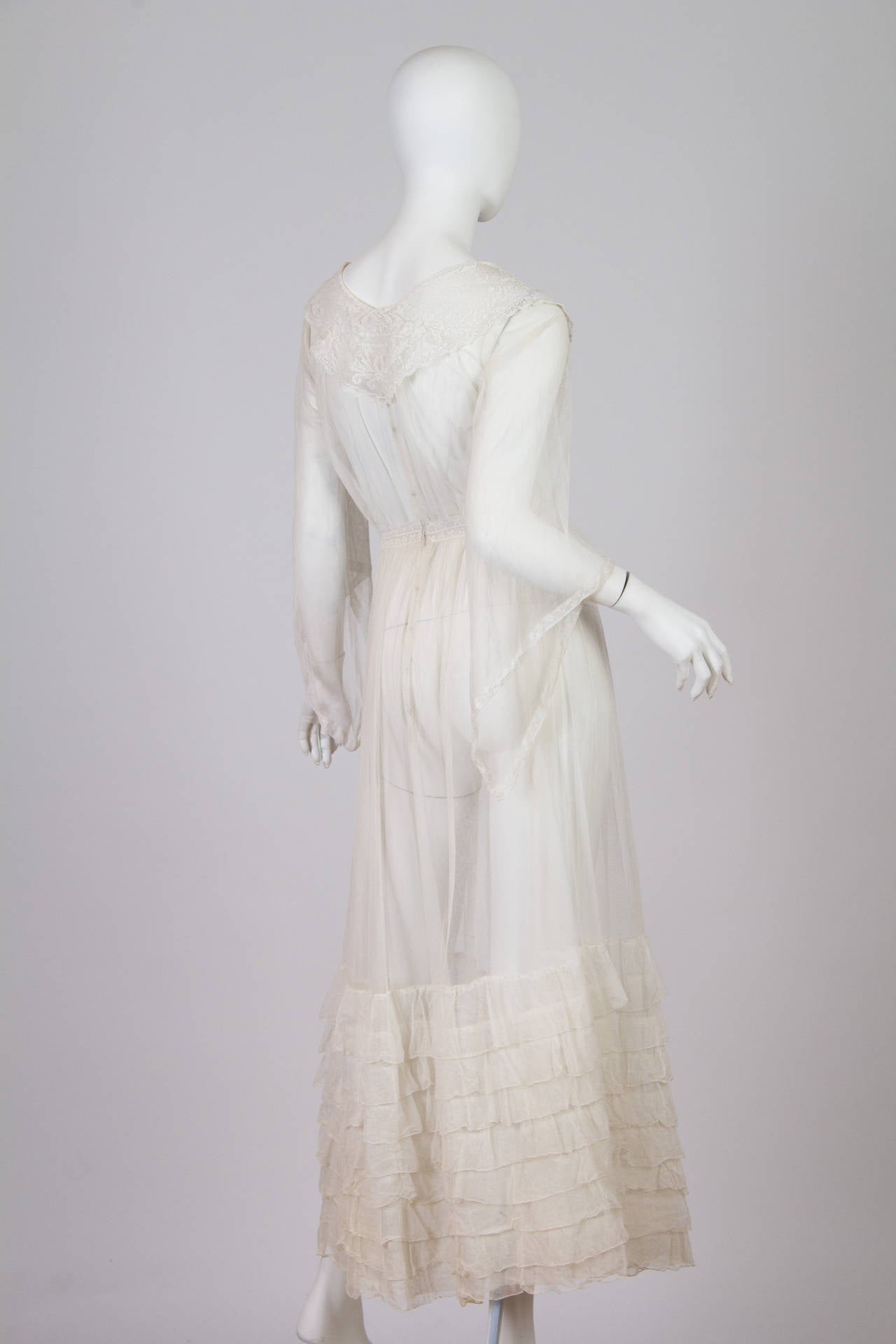 1910s Cotton Net Dress with Irish crochet and lace trim at 1stDibs