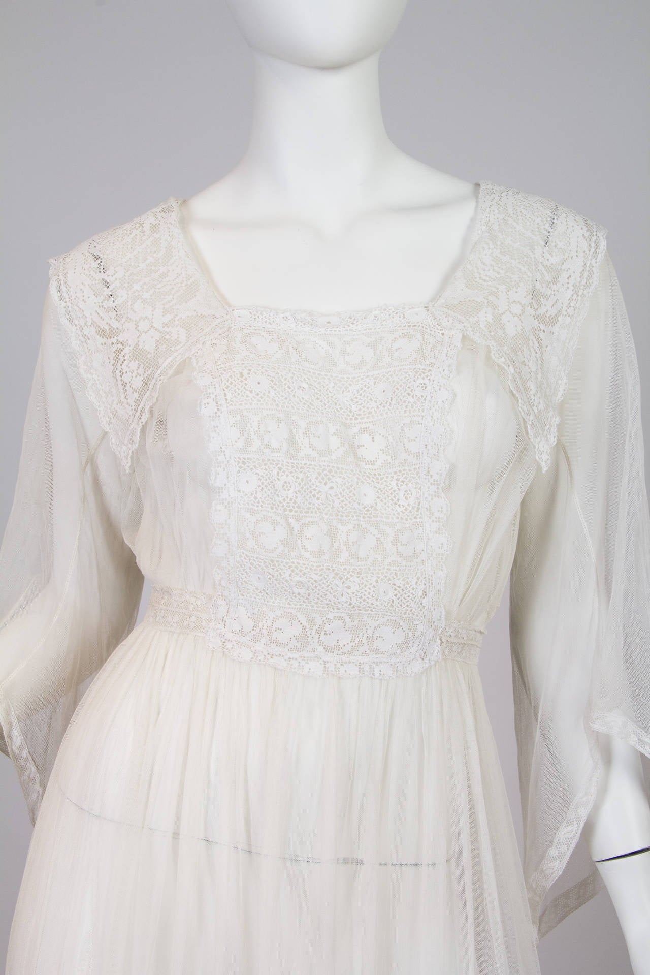 1910s Cotton Net Dress with Irish crochet and lace trim at 1stDibs