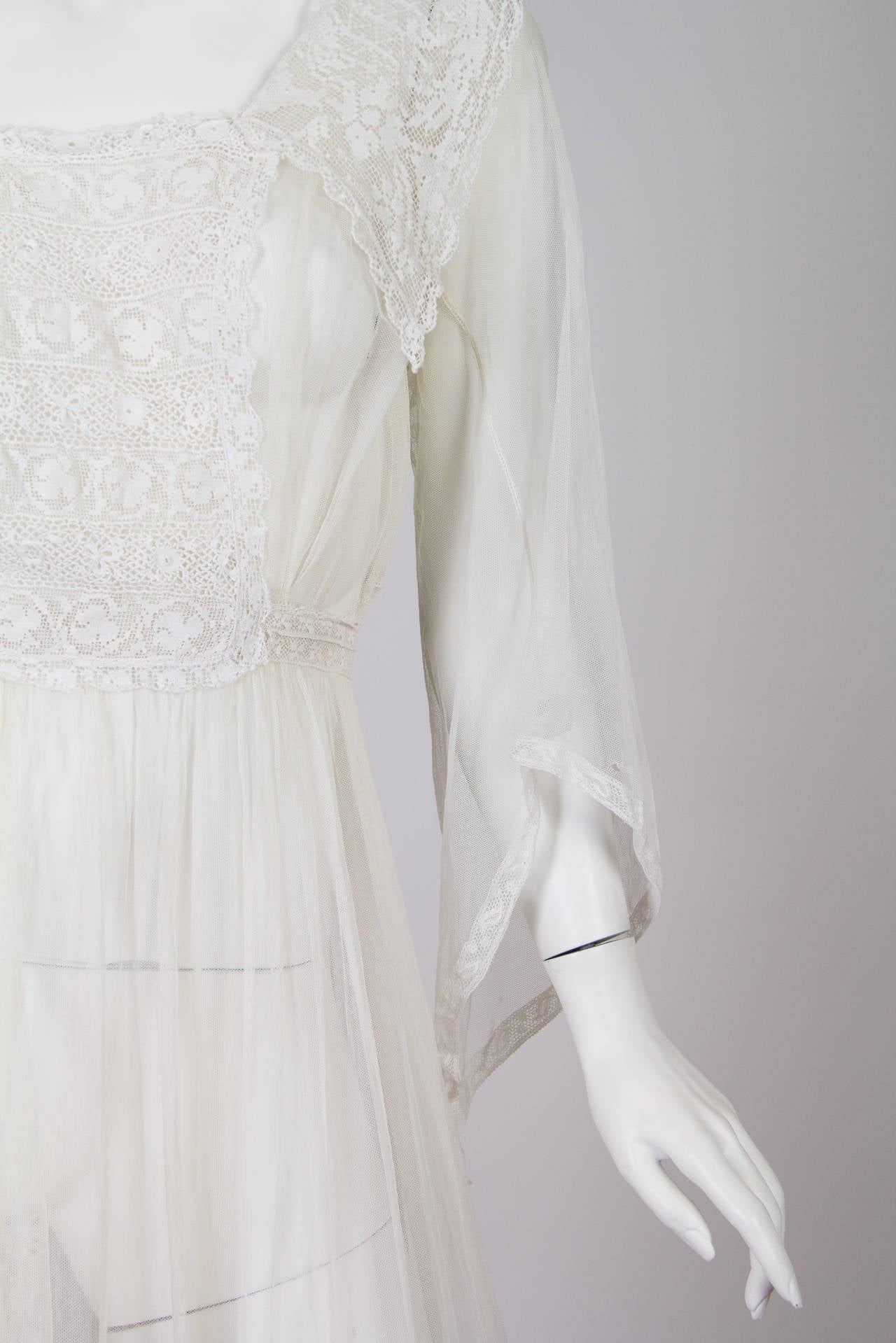 1910s Cotton Net Dress with Irish crochet and lace trim at 1stDibs