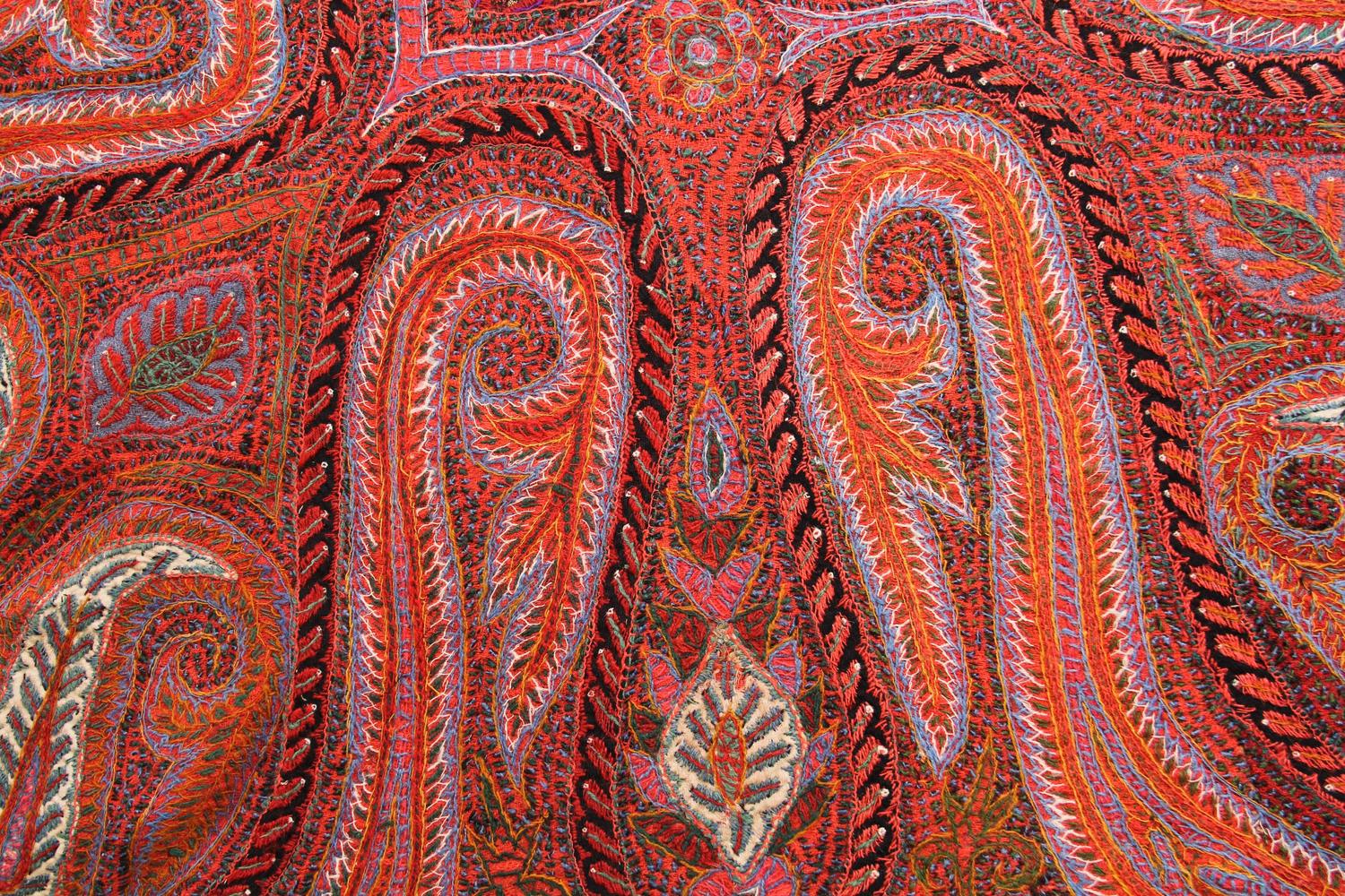 Antique Indian Embroidered Paisley Shawl blanket For Sale at 1stdibs