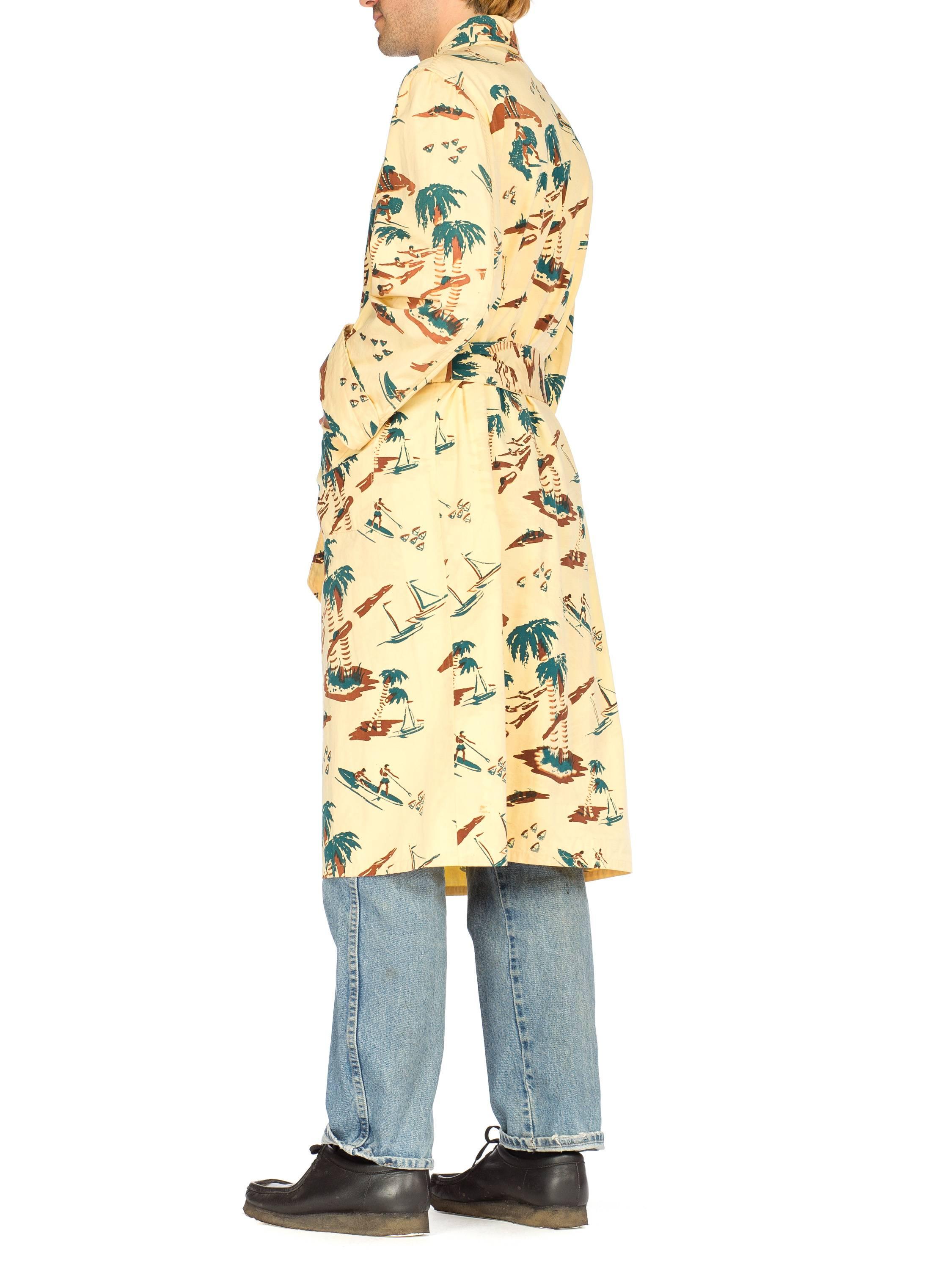 1940S Pale Yellow Cotton Rare Hawaiian Tropical Print Surfer Robe at ...