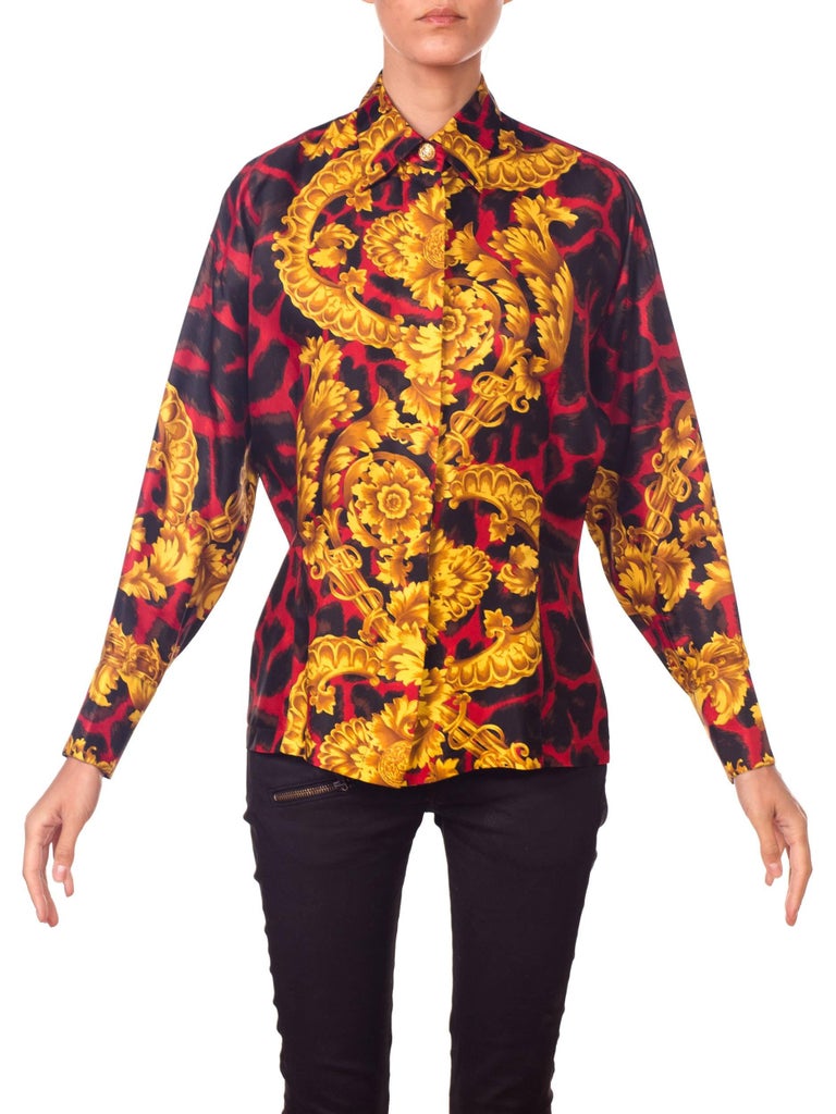 1990S GIANNI VERSACE Red Leopard Baroque Silk Shirt at 1stDibs ...