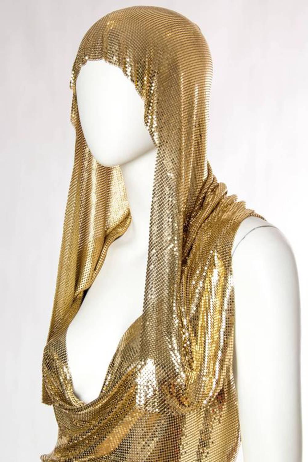 Gold Metal Mesh Dress at 1stDibs | gold metal dress, gold mesh dress ...