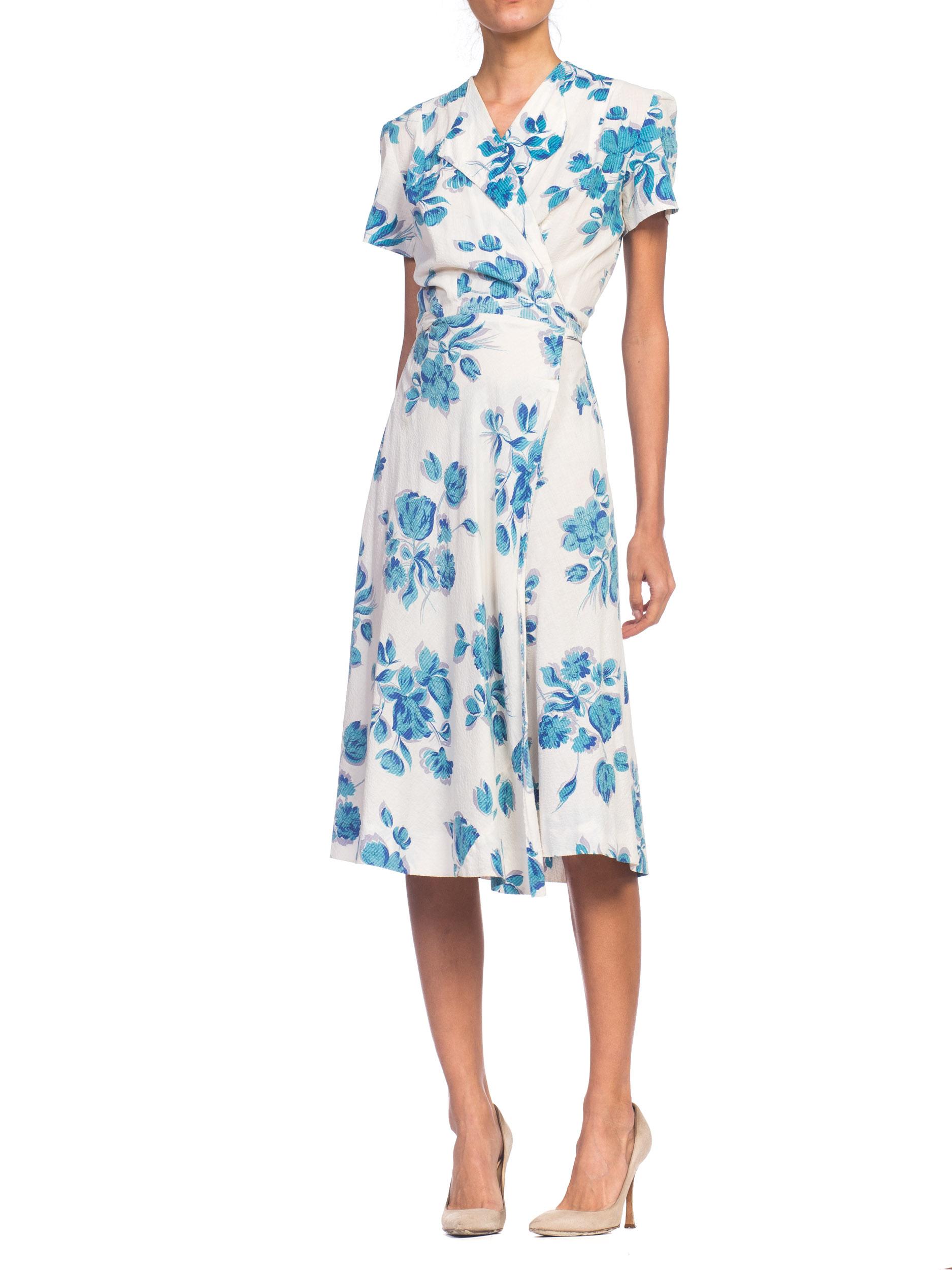 1940s Floral Seer Sucker Wrap Dress at 1stDibs