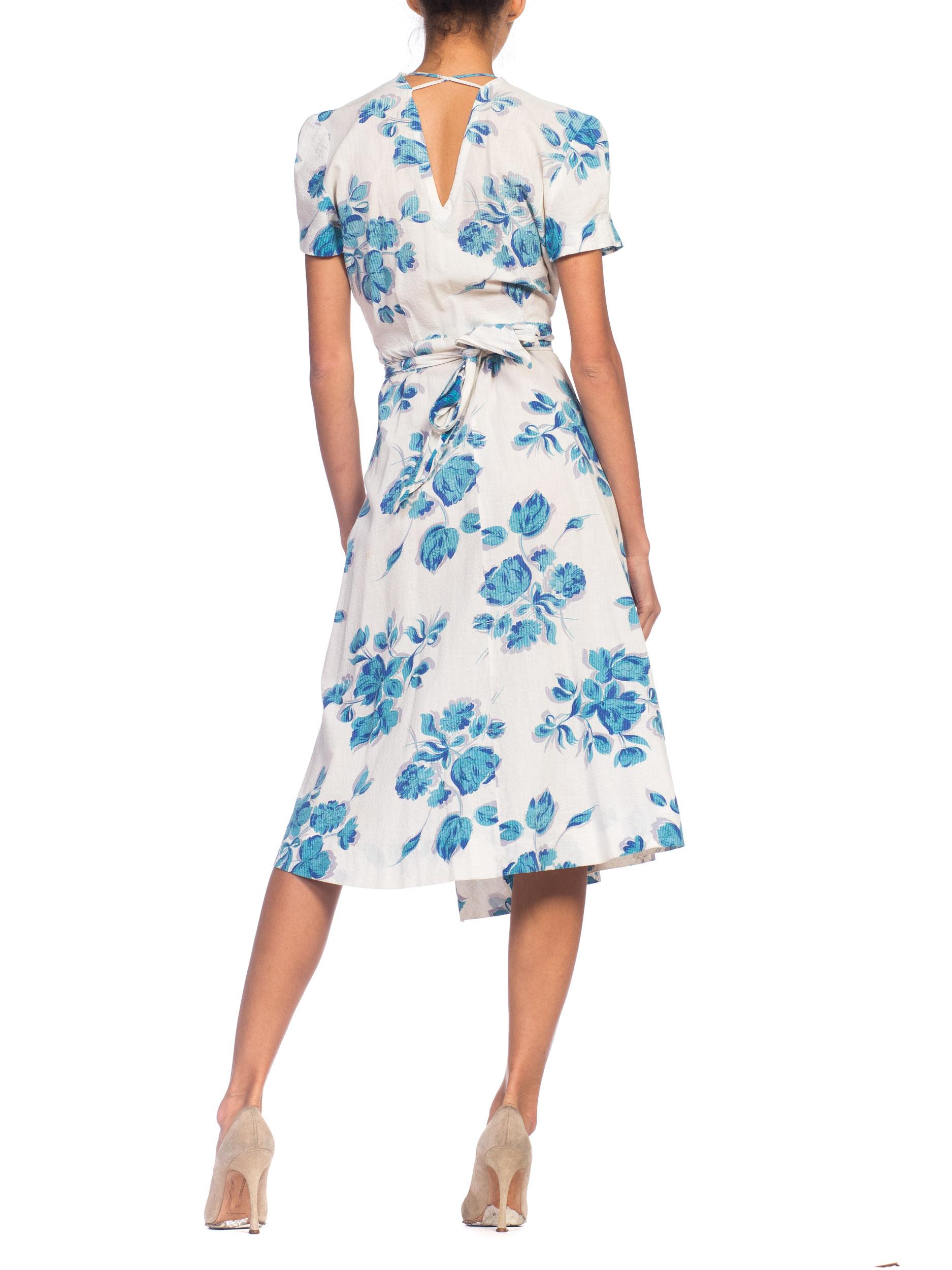 1940s Floral Seer Sucker Wrap Dress at 1stDibs