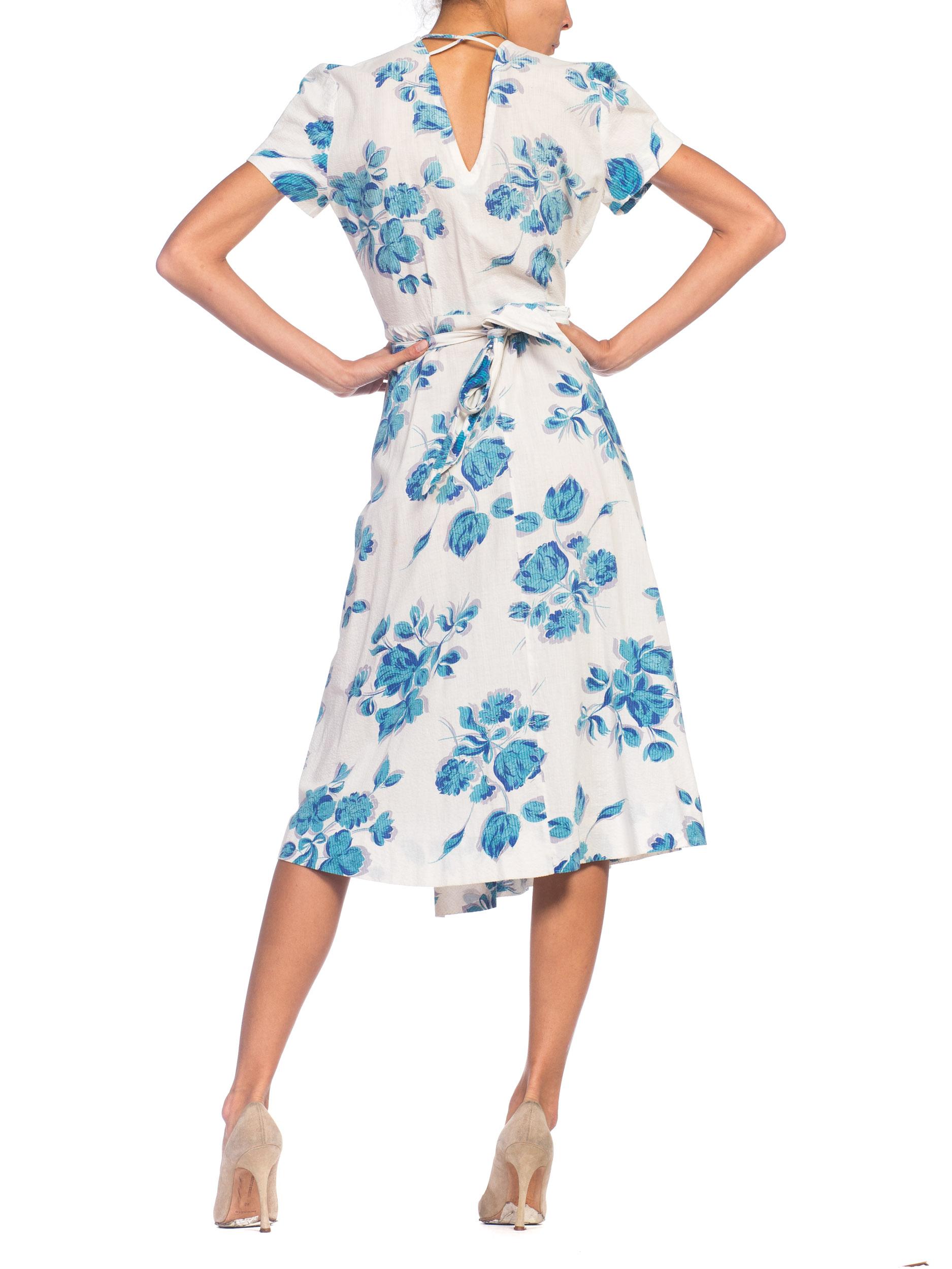 1940s Floral Seer Sucker Wrap Dress at 1stDibs