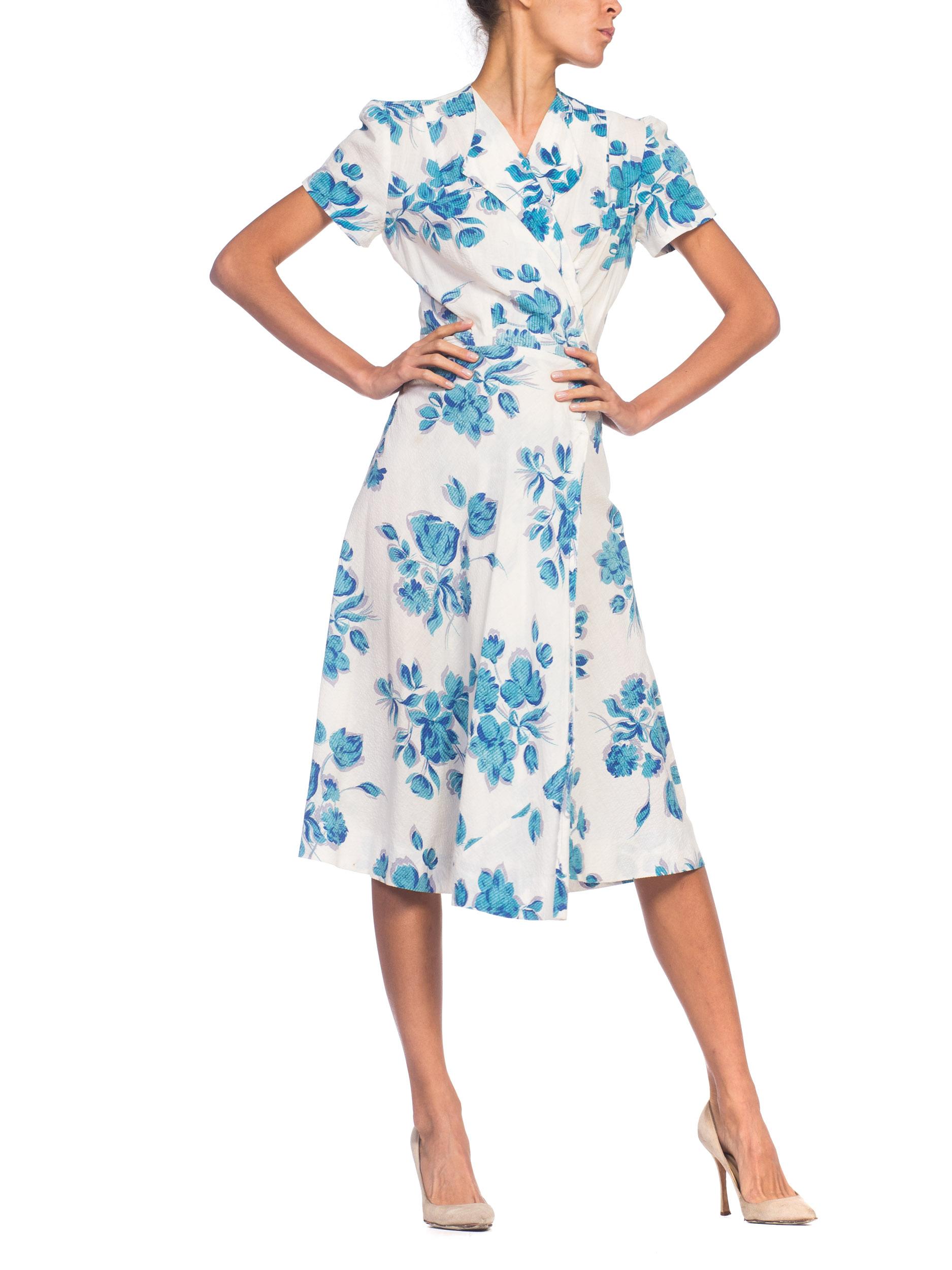 1940s Floral Seer Sucker Wrap Dress at 1stDibs