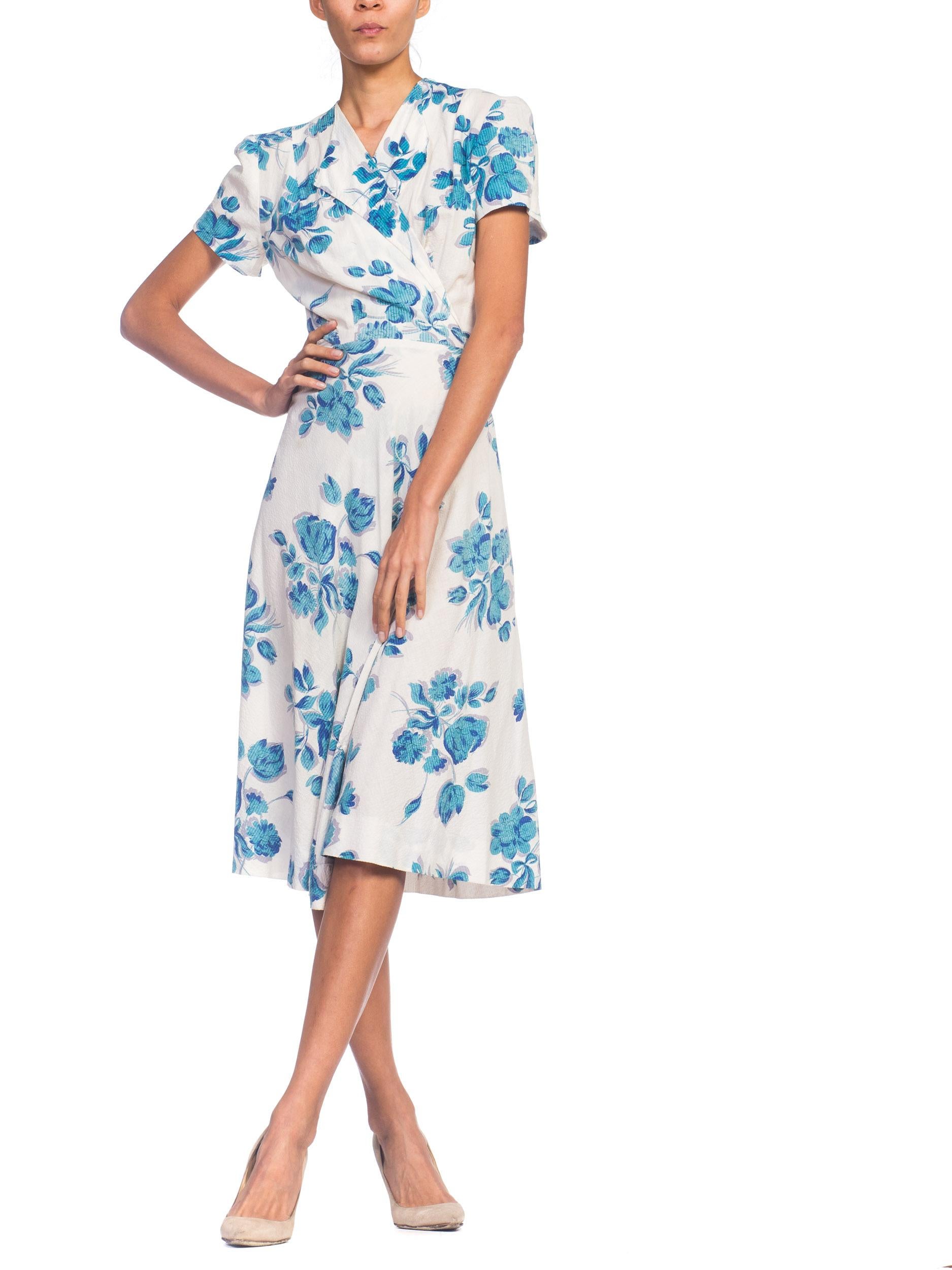 1940s Floral Seer Sucker Wrap Dress at 1stDibs