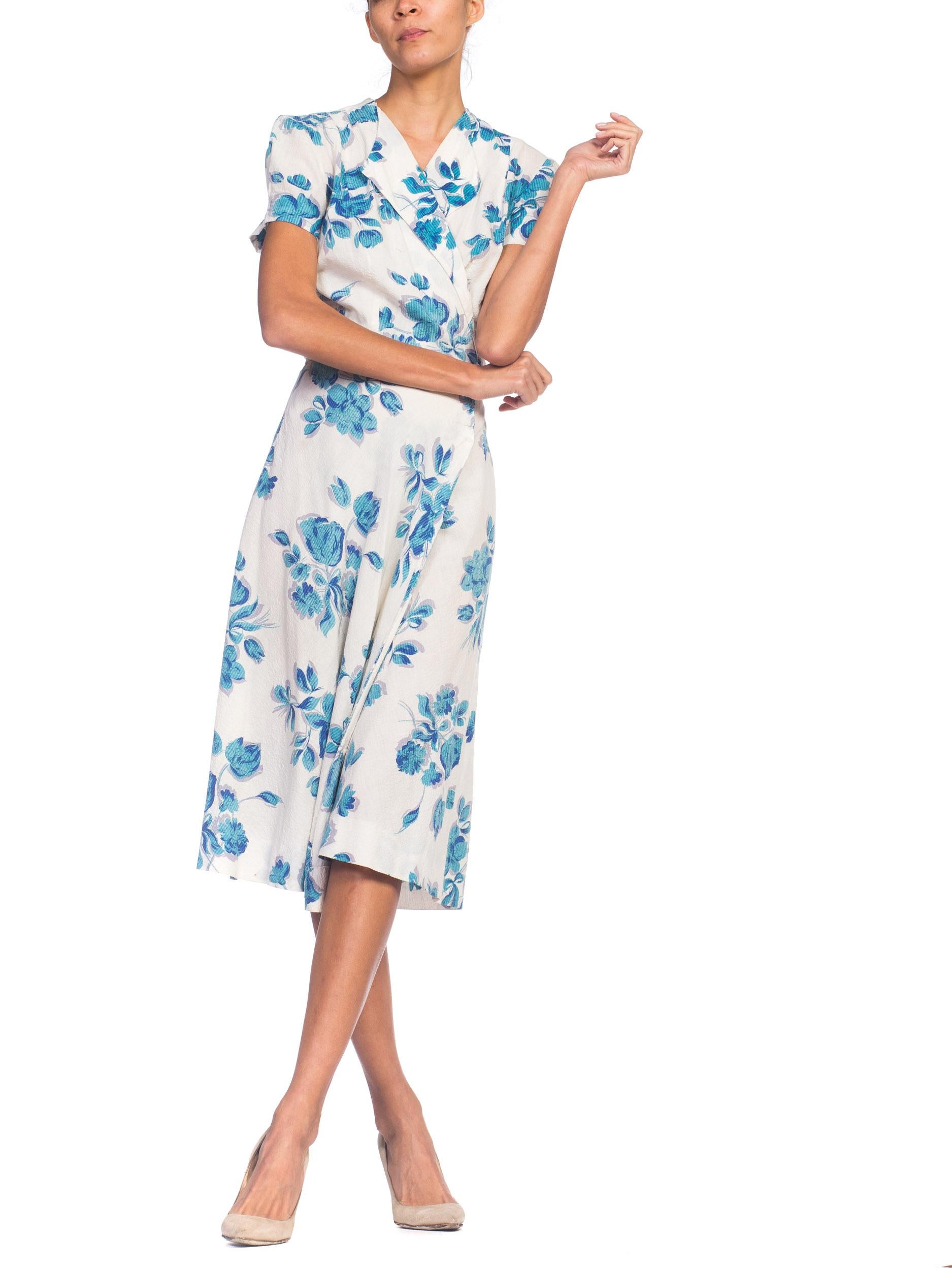1940s Floral Seer Sucker Wrap Dress at 1stDibs