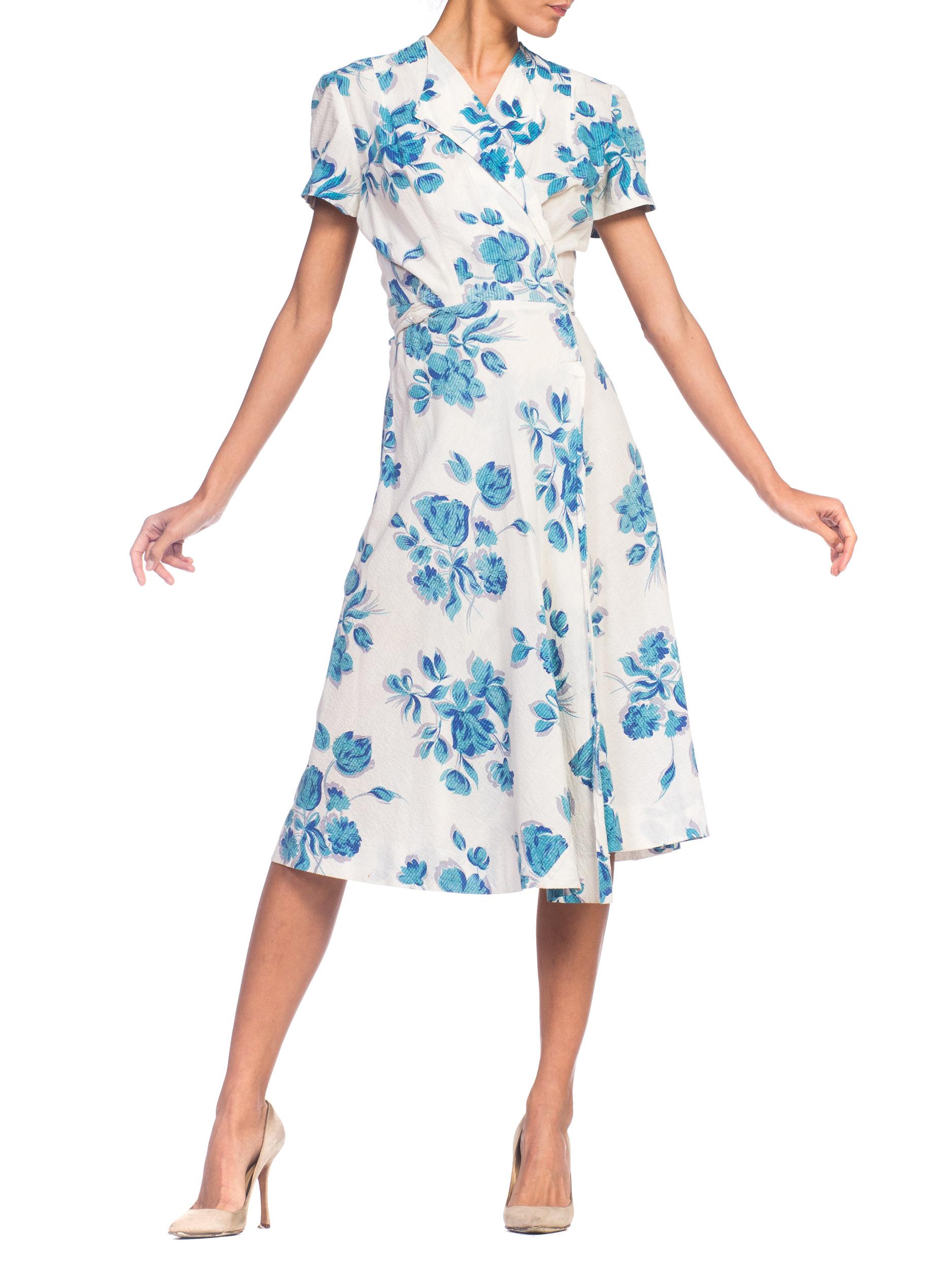 1940s Floral Seer Sucker Wrap Dress at 1stDibs
