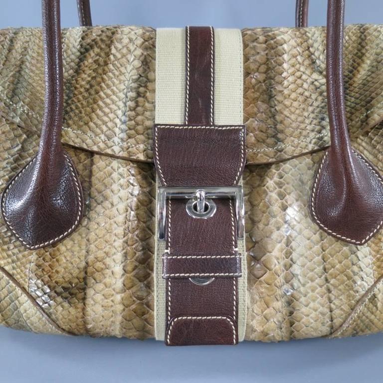 PRADA Tan Python Snake Skin Striped Belt Buckle Shoulder Bag at 1stDibs ...
