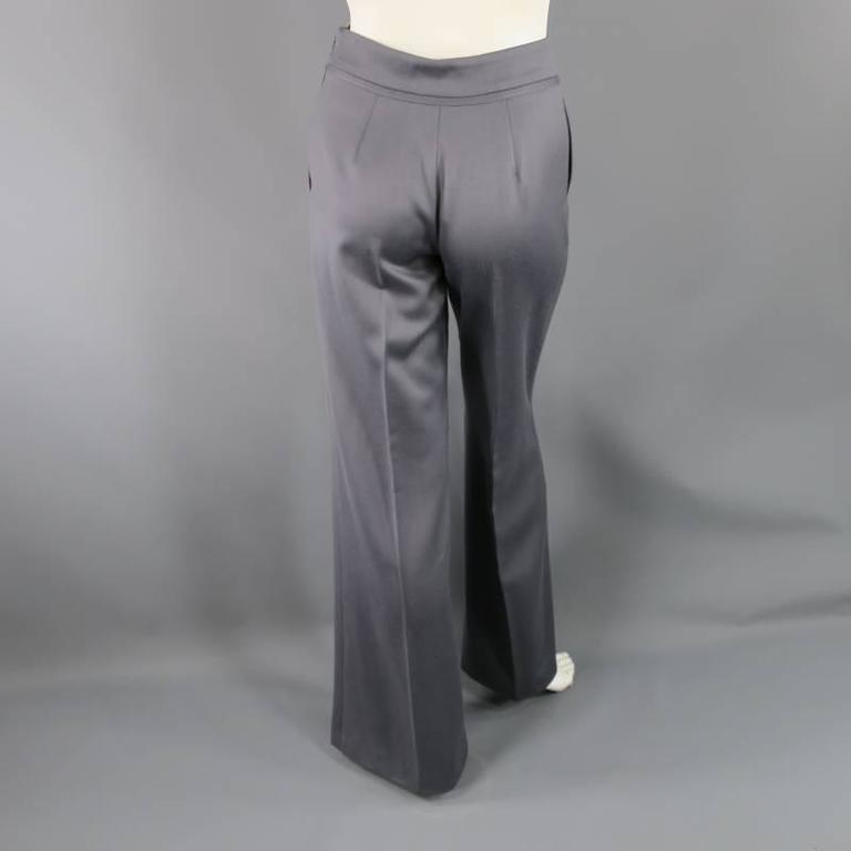 OSCAR DE LA RENTA Size 2 Silver Grey Wool High Rise Wide Leg Ribbon ...