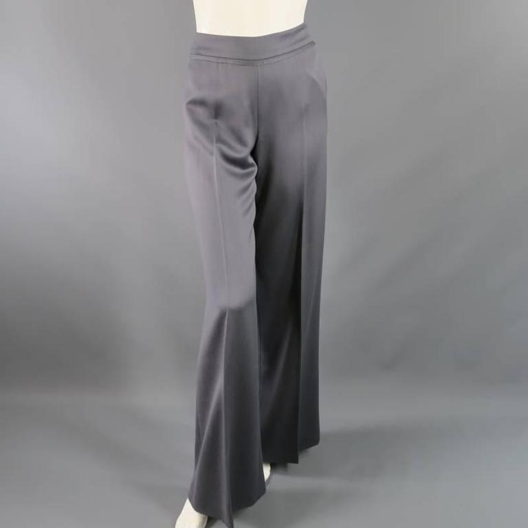 OSCAR DE LA RENTA Size 2 Silver Grey Wool High Rise Wide Leg Ribbon ...