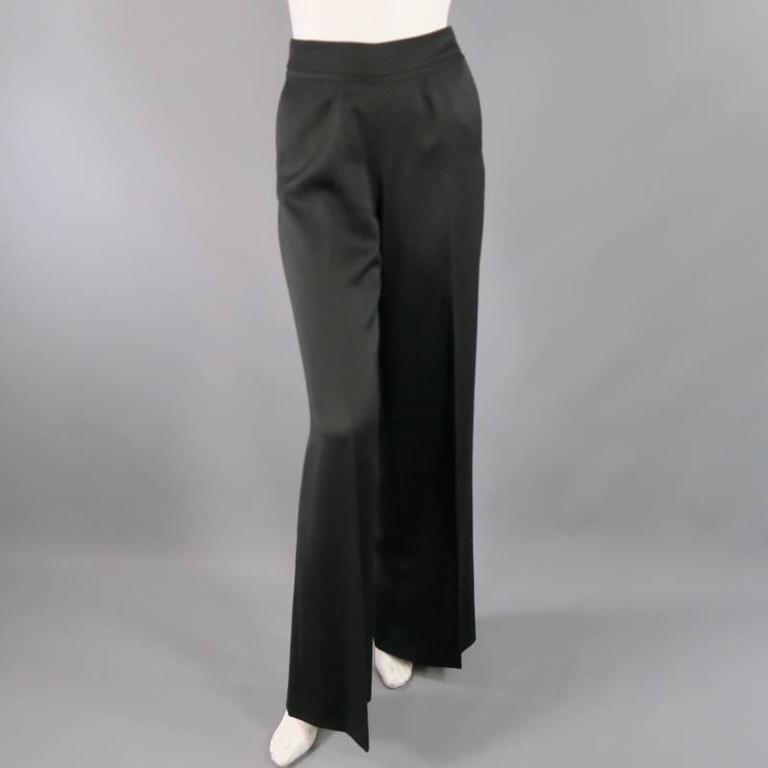 OSCAR DE LA RENTA Size 2 Black Wool High Rise Wide Leg Ribbon Waist ...