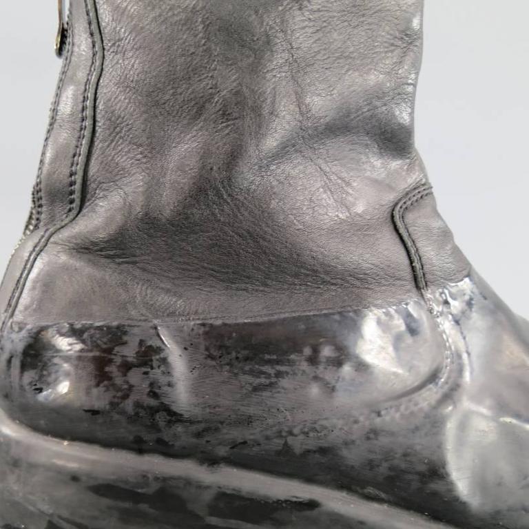 O.X.S. RUBBER SOUL Size 10 Black Rubberized Leather Boots at 1stdibs