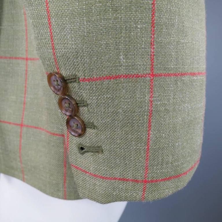 HACKETT LONDON Men's 40 Regular Green and Red Window Pane Wool Blend ...