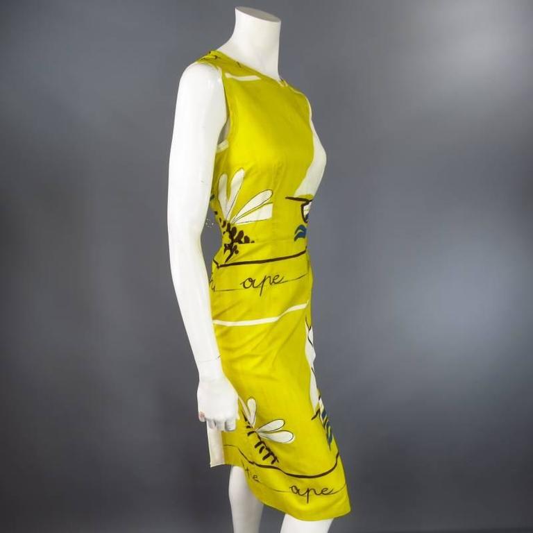 PRADA Size 10 Yellow Cotton Sail Boat Printed Dress at 1stDibs